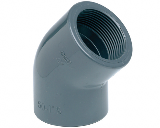 PVC druk Knie 45° Lijm x Binnendraad 50 mm x 1½” 16 ATO | Daruma Koi